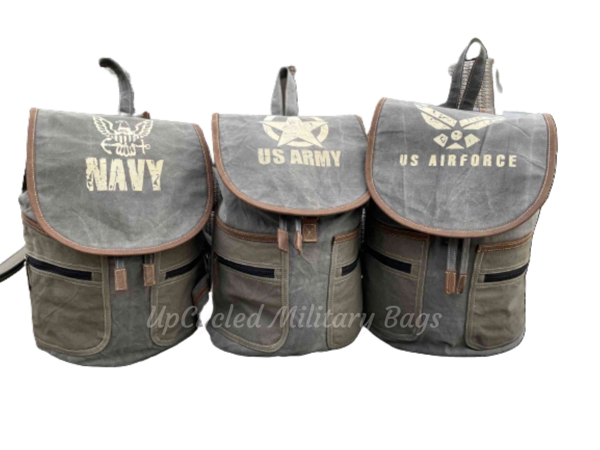 US Army Backpack - Gray Unisex Military Canvas Bag - Recycled Military Bags