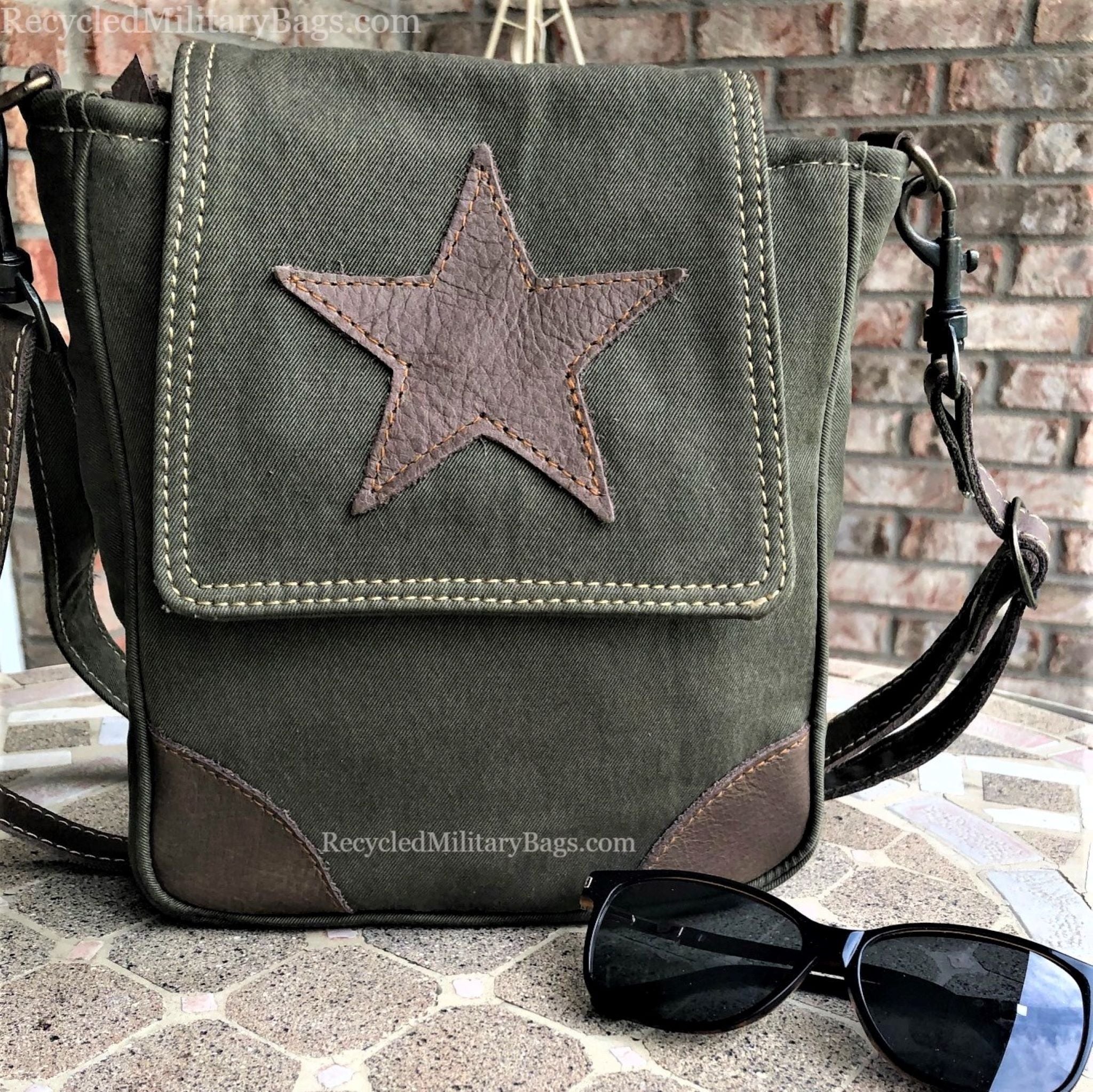 Green Crossbody Bag Crafter of Repurposed Military Canvas – Recycled ...